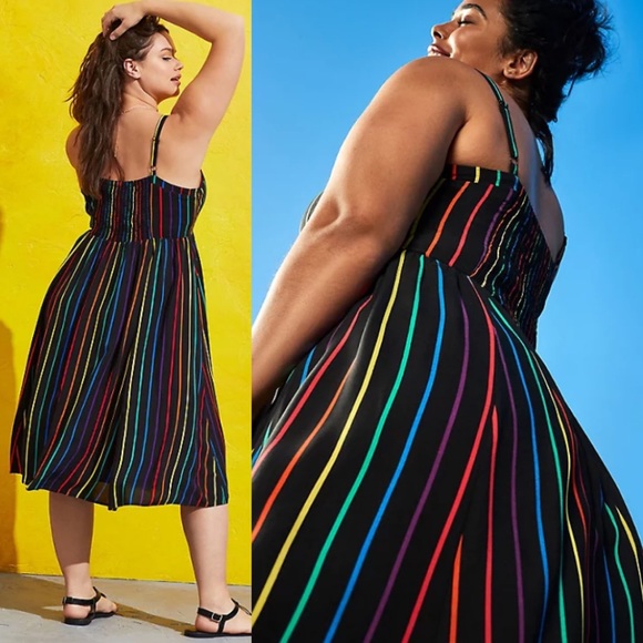 torrid | Dresses | Torrid Love Midi Dress Black Rainbow Stripe | Poshmark